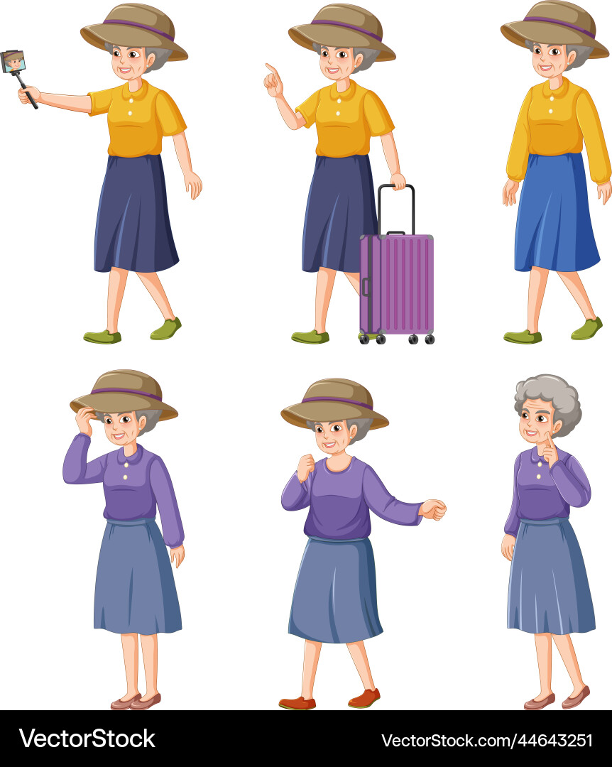 Collection of elderly people characters Royalty Free Vector