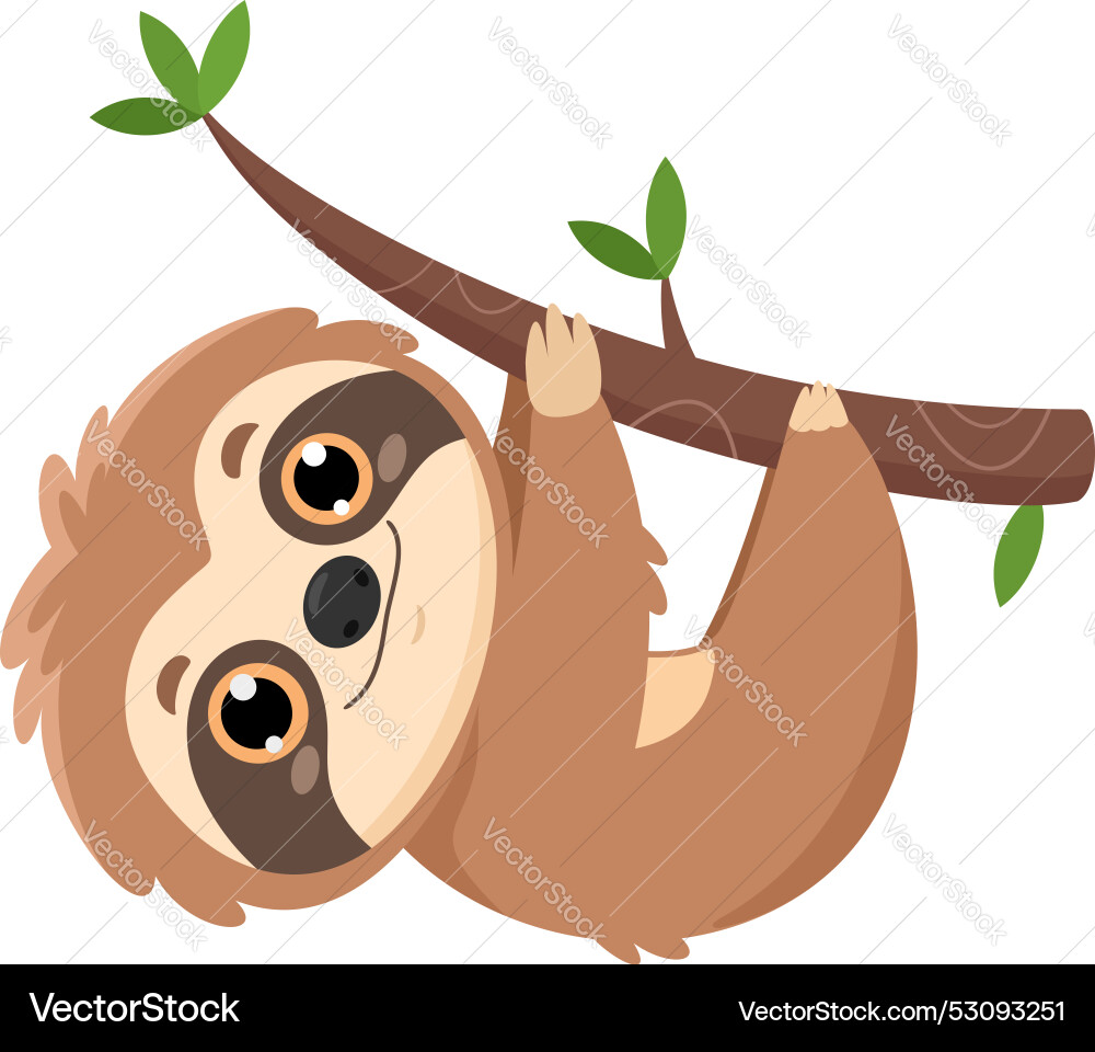 Happy cute sloth cartoon character Royalty Free Vector Image