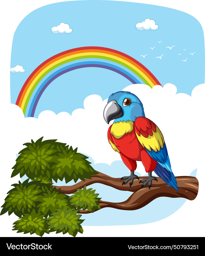 Vibrant parrot perched on tree branch rainbow Vector Image