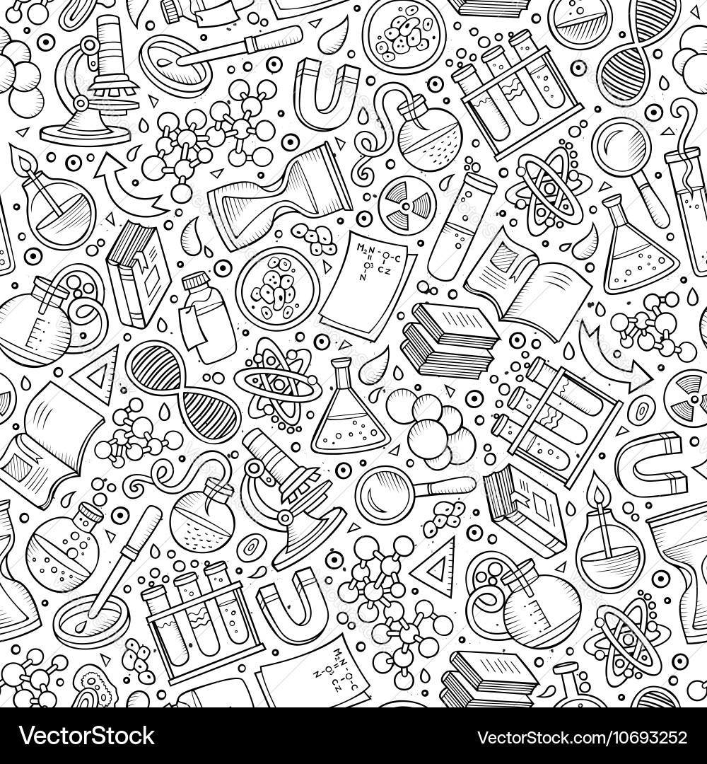 Cartoon cute hand drawn science seamless pattern Vector Image