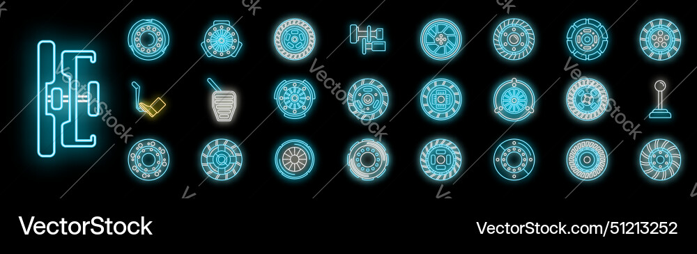 Clutch icons set neon Royalty Free Vector Image