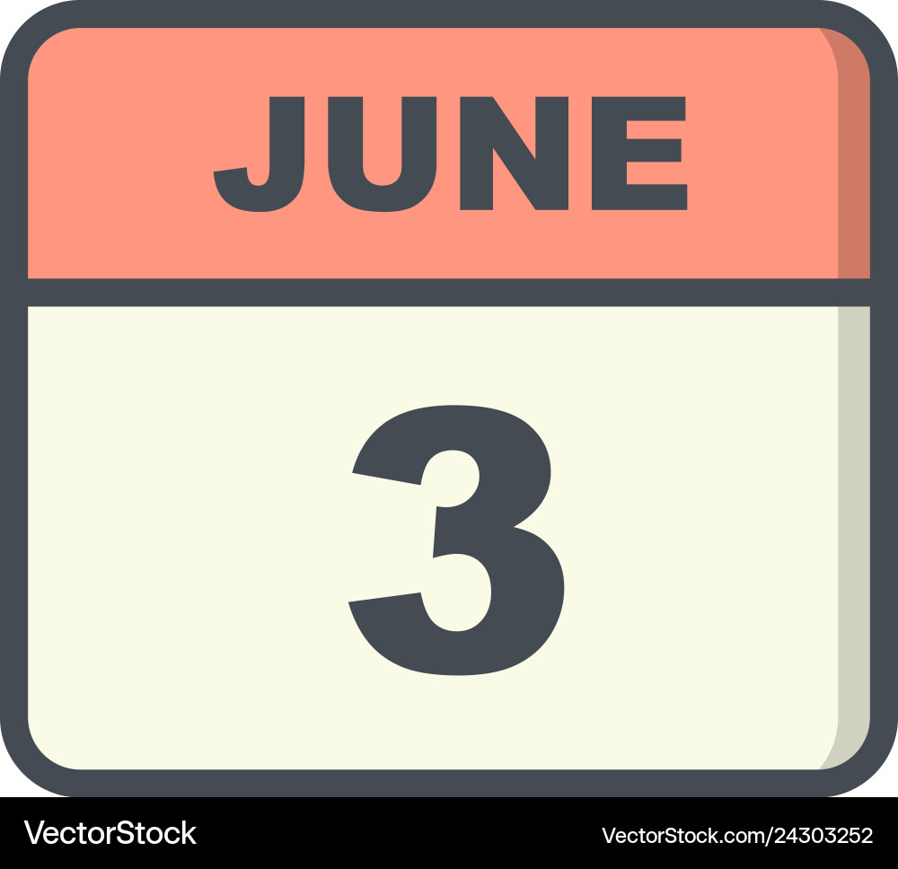 June 3rd date on a single day calendar Royalty Free Vector