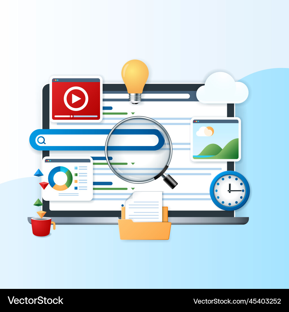 Search engine result page banner in 3d style Vector Image