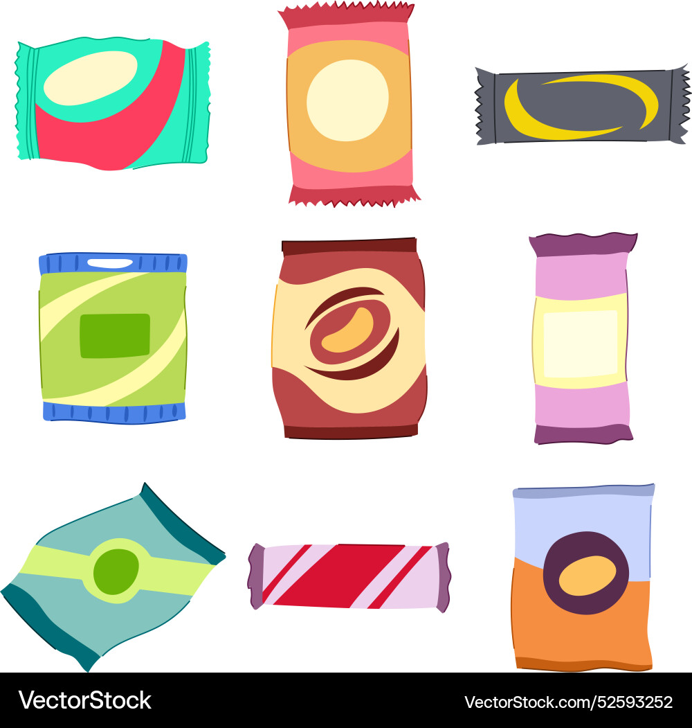 Snack pack set cartoon Royalty Free Vector Image