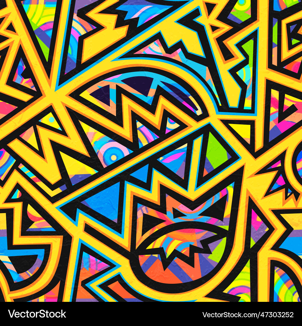 Yellow tribal graffiti seamless pattern Royalty Free Vector