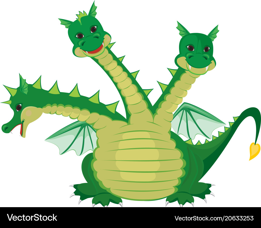 Cute three headed dragon Royalty Free Vector Image