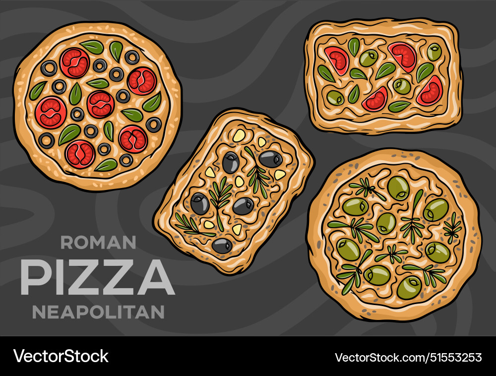 Italian focaccia bread with various vegetable Vector Image