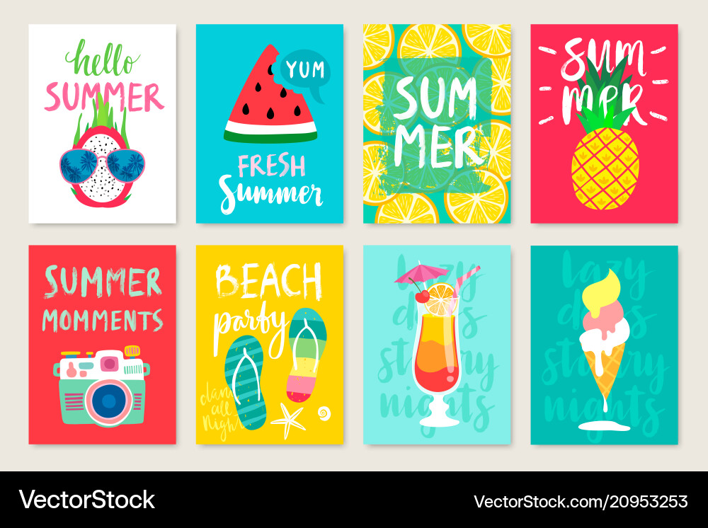 Summer Fruit & Cocktail Calligraphy Set Vector Image