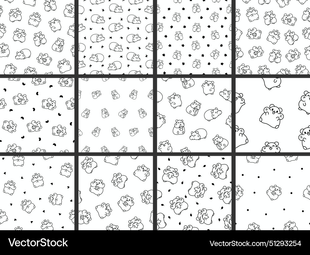 Cute hamster seamless pattern coloring page Vector Image