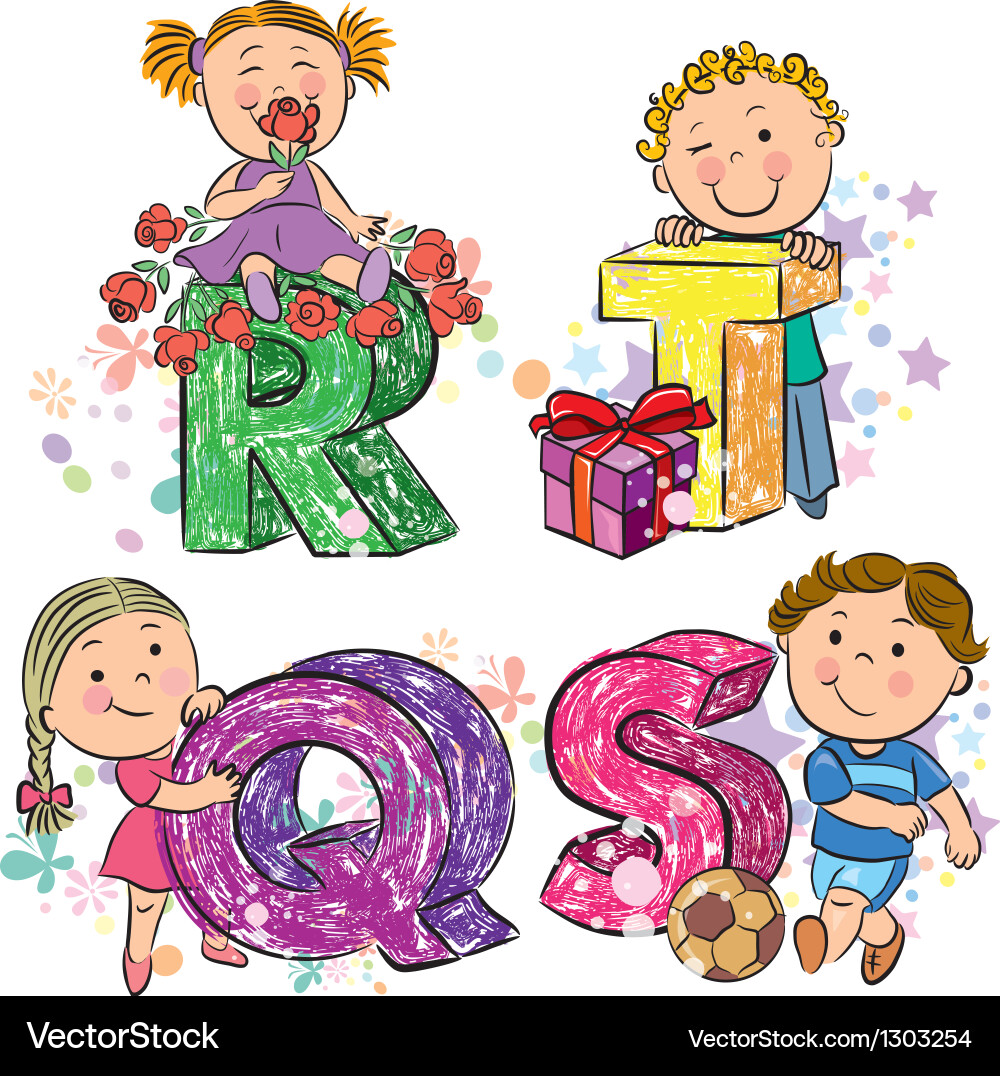 Funny alphabet with kids rqst Royalty Free Vector Image