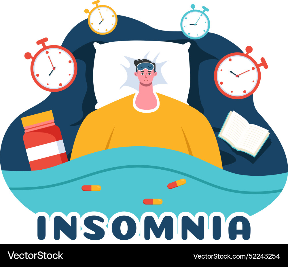 Insomnia featuring young people unable to sleep Vector Image