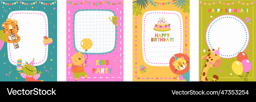 Kids birthday invitation party frames cute Vector Image