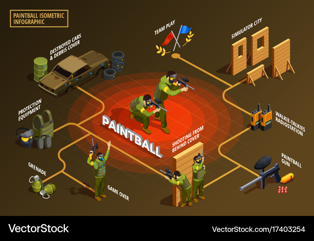 Paintball isometric flowchart infographics Vector Image