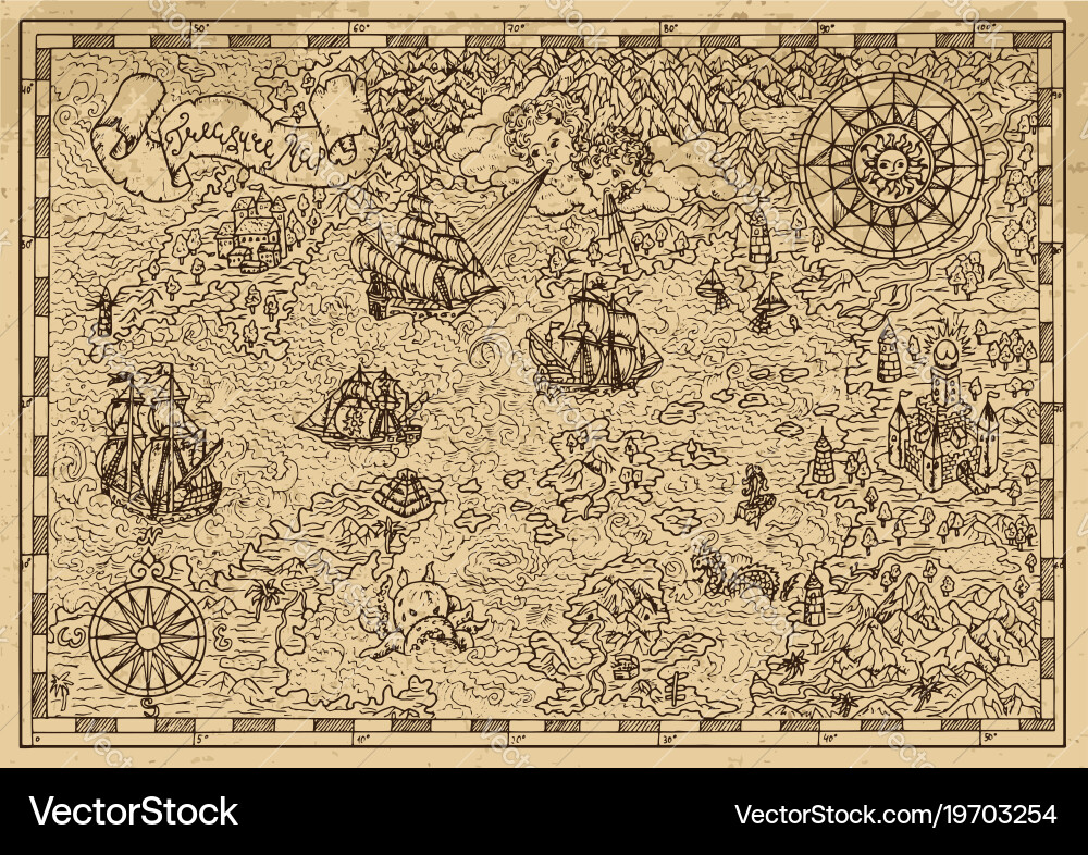 Pirate map with fantasy elements Royalty Free Vector Image