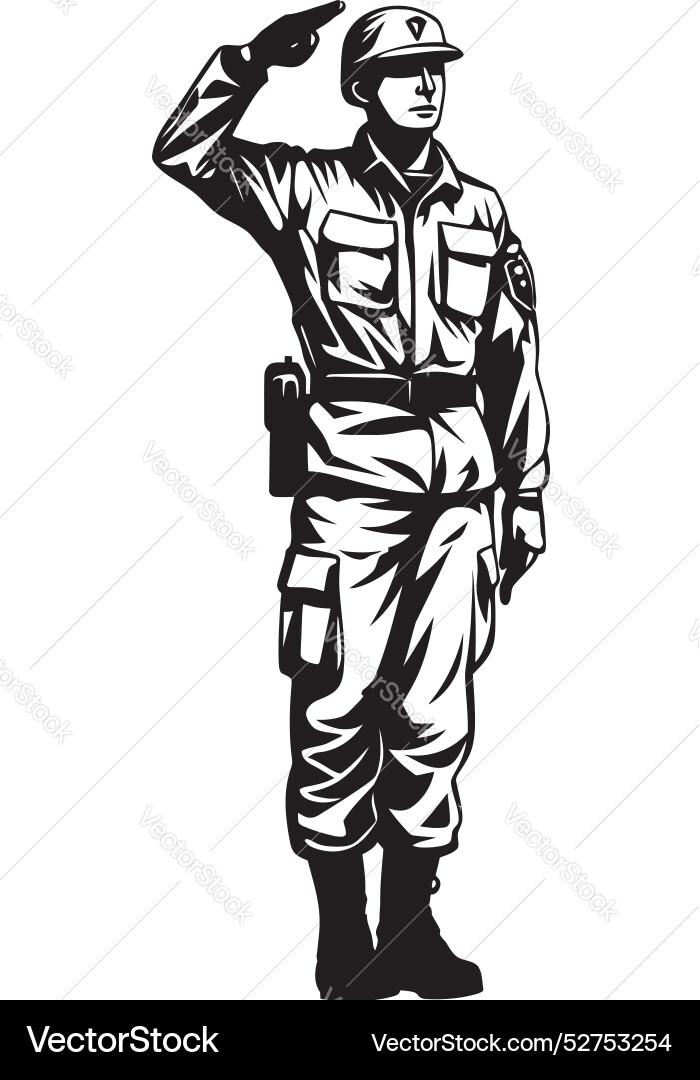 Respect rendered saluting soldier emblem icon Vector Image