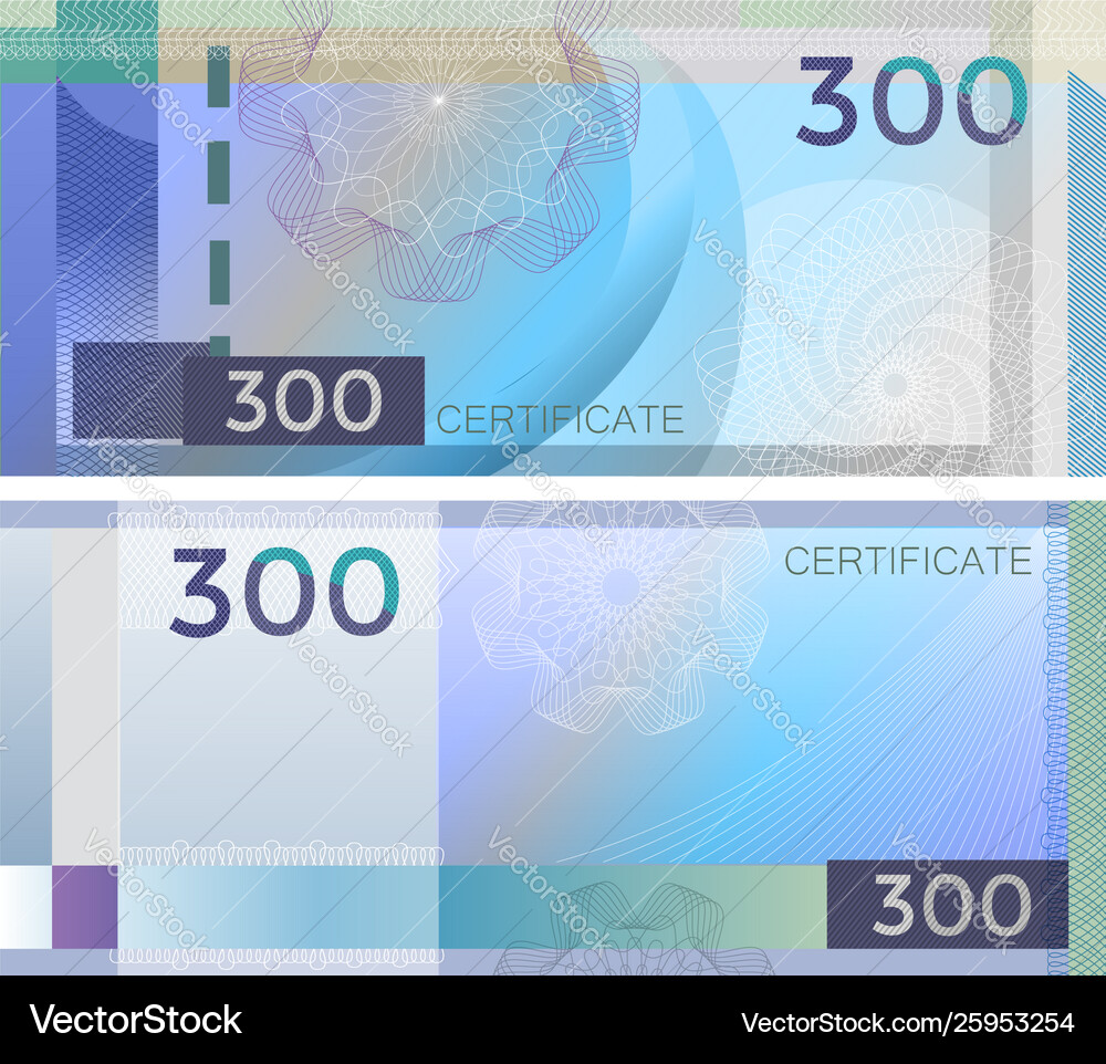 Voucher template banknote 300 with guilloche Vector Image