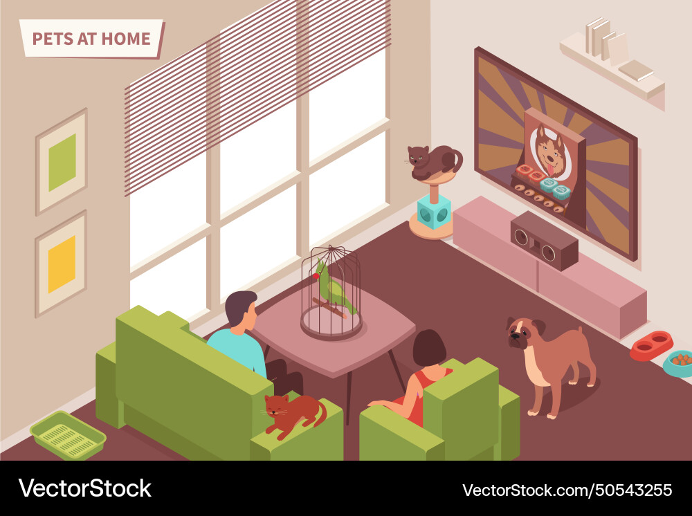 Pets at home composition Royalty Free Vector Image