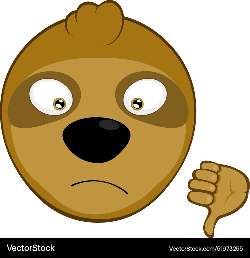 Sloth head hand finger thumb down Royalty Free Vector Image