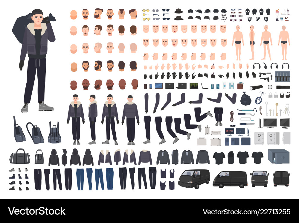 Thief burglar or criminal creation set diy kit Vector Image