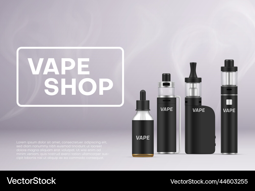Vape shop promo banner realistic Royalty Free Vector Image