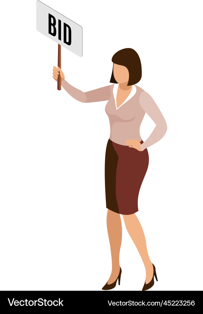 Bidding woman auction composition Royalty Free Vector Image