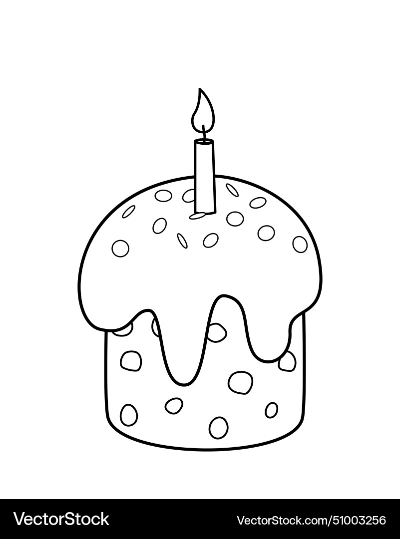 Coloring page plate with easter cake and burning Vector Image