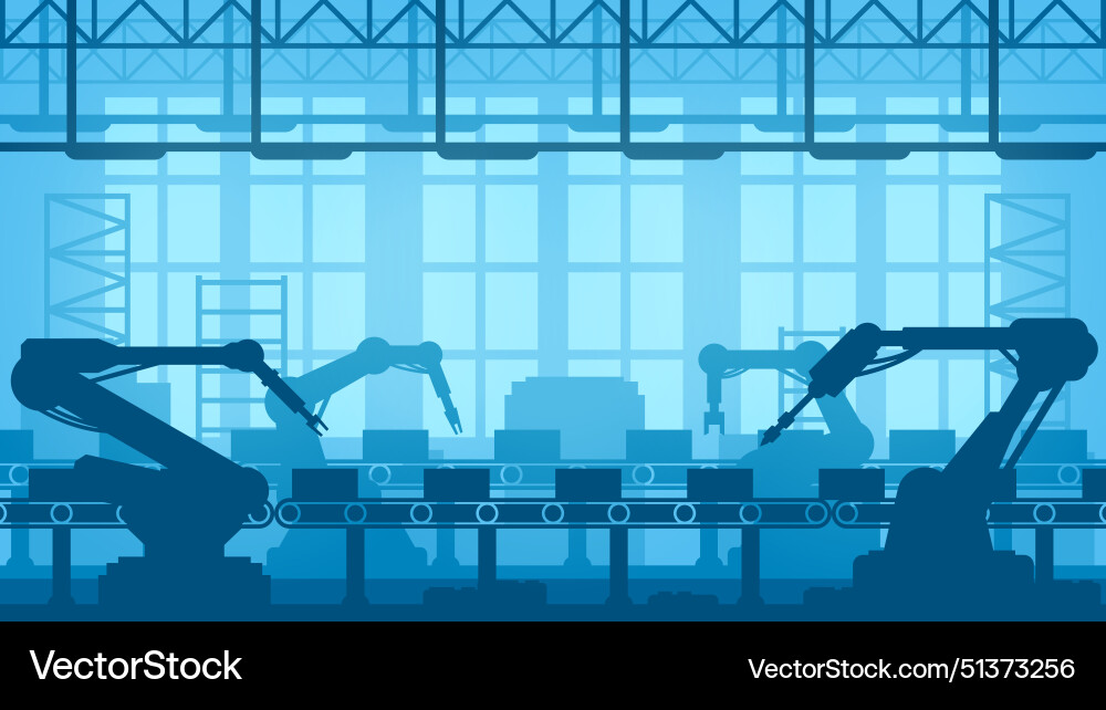 Factory conveyor line robots technology industry Vector Image