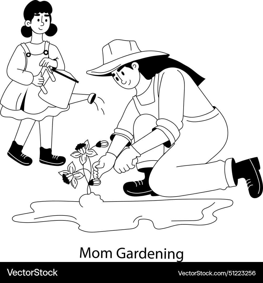 Mother gardening Royalty Free Vector Image - VectorStock