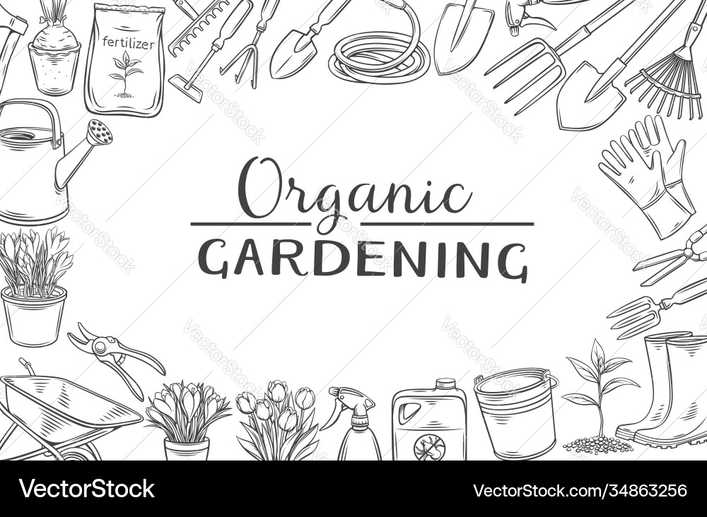 Organic Gardening Tools & Layout Royalty Free Vector