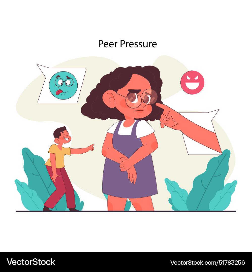 Peer pressure concept young girl being pointed Vector Image