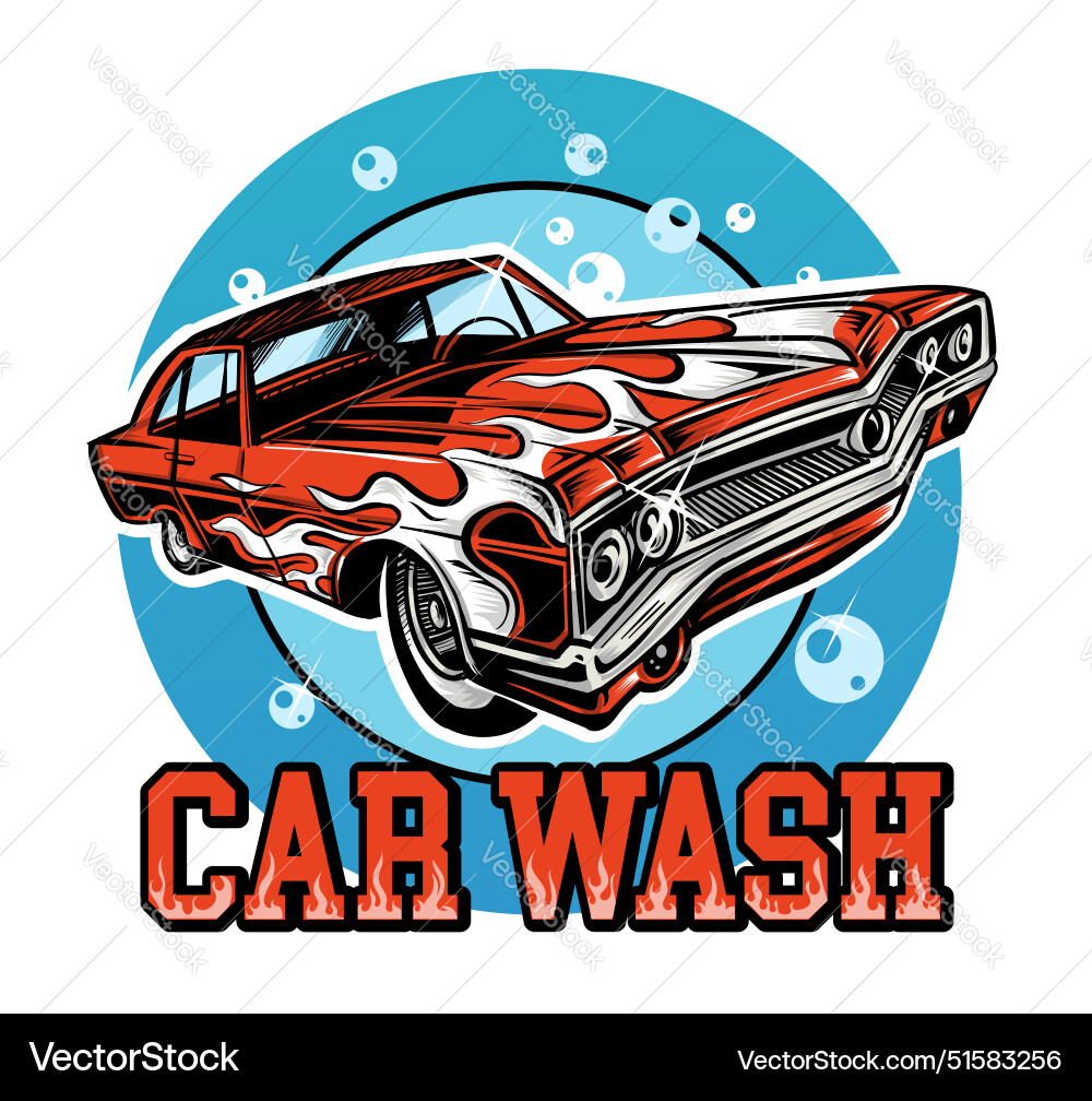 Retro style car wash cartoon Royalty Free Vector Image