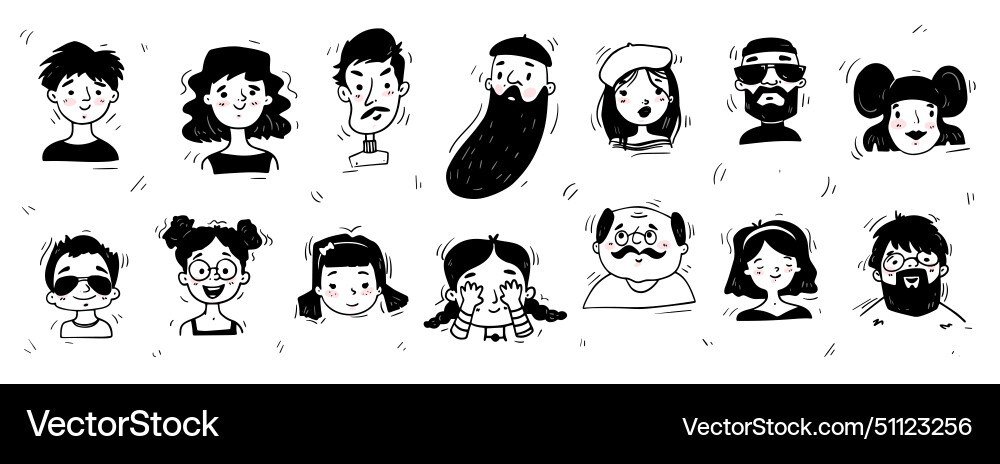 Set of hand drawn people faces Royalty Free Vector Image
