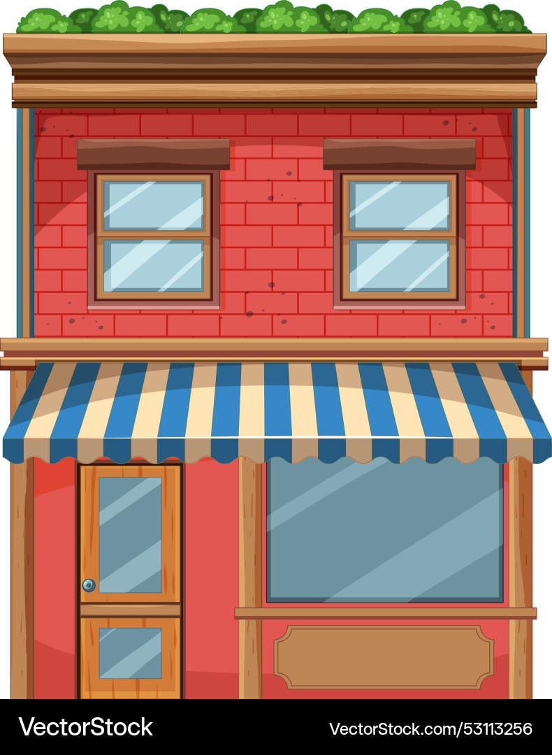Two-story building with striped awning Royalty Free Vector
