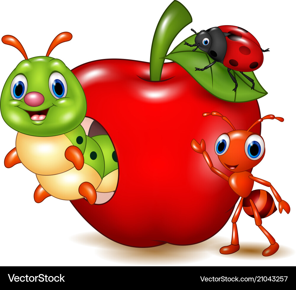 Cartoon small animals with red apple Royalty Free Vector