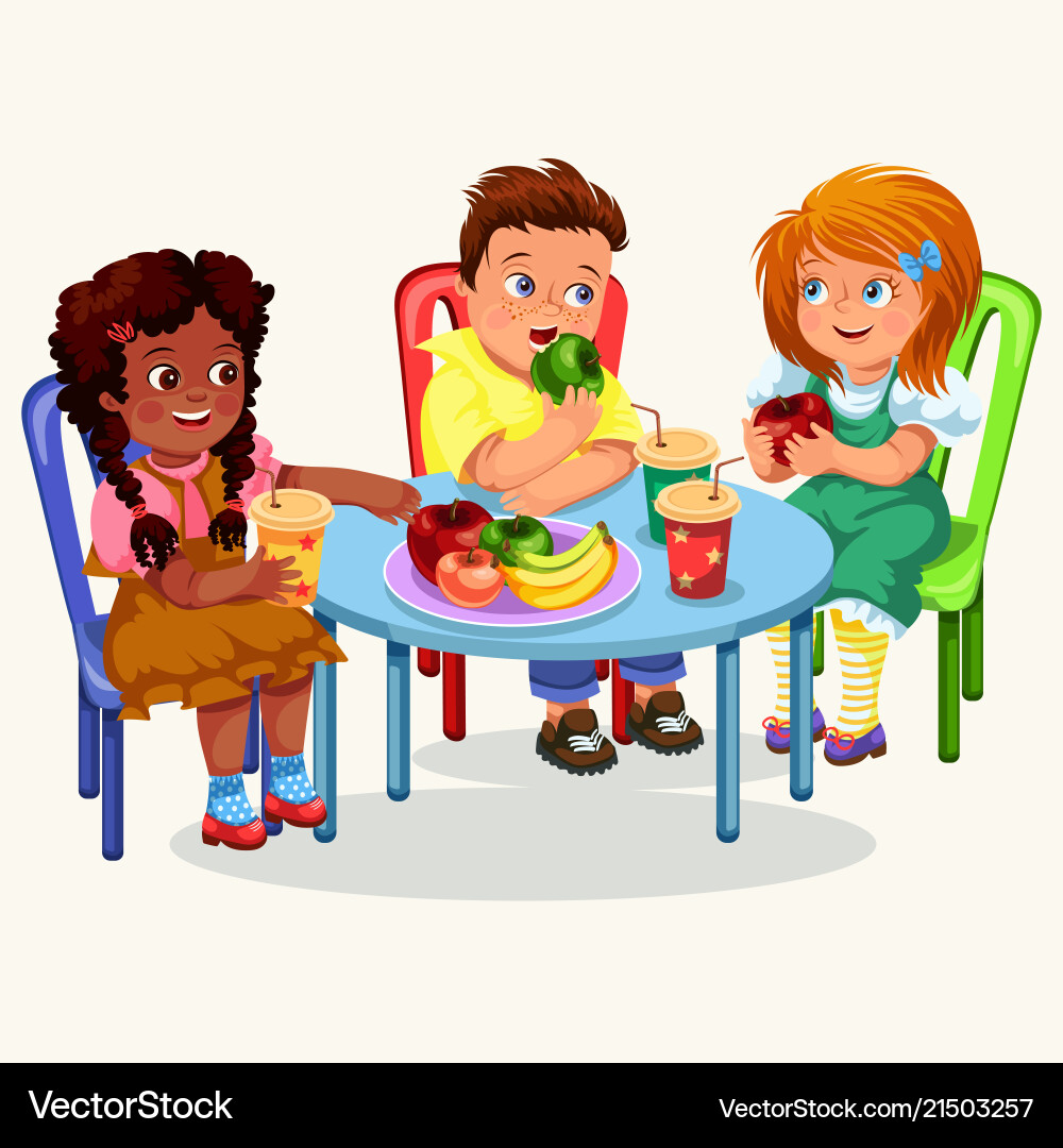 Classmates having lunch in dining room Royalty Free Vector
