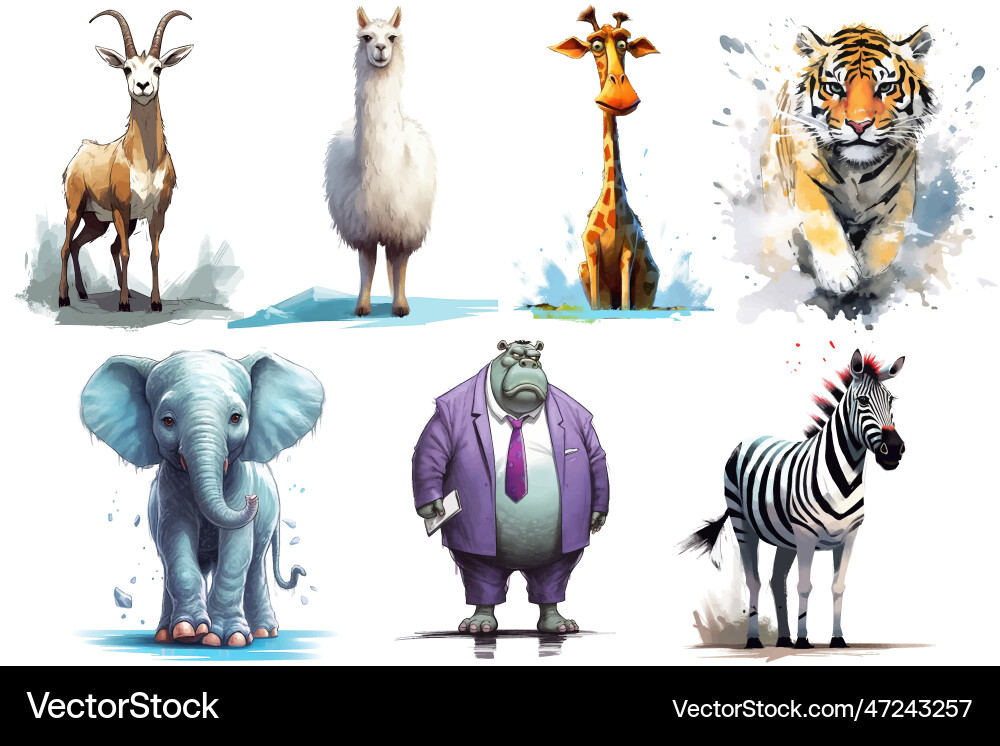 Elephant giraffe zebra llama tiger Royalty Free Vector Image