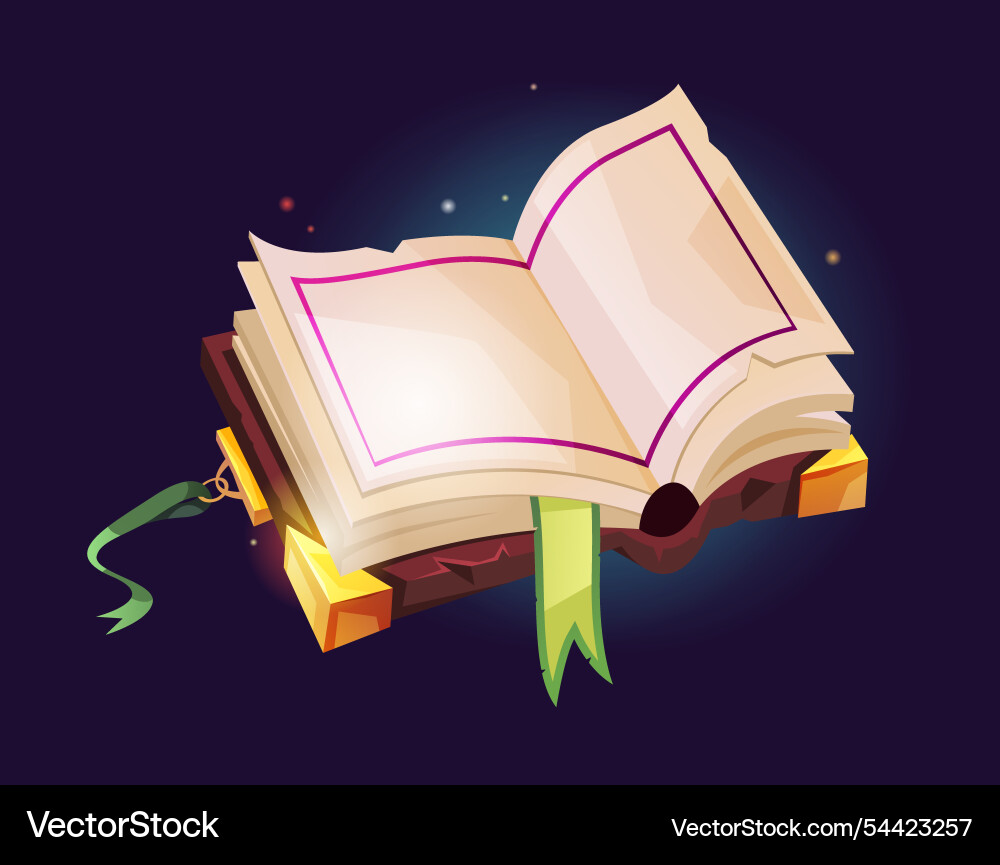 Open blank magic book with glowing and bookmark Vector Image