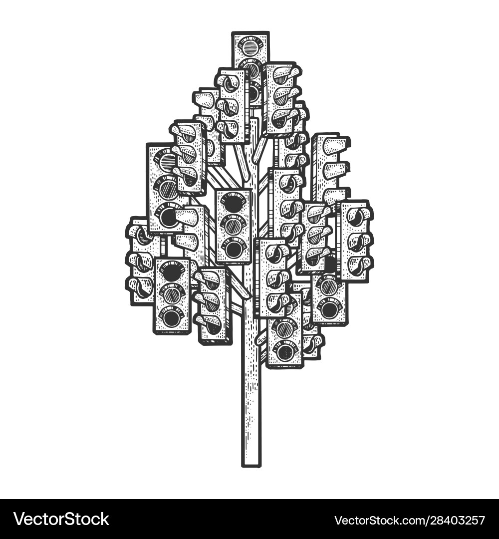 Traffic light tree sketch engraving Royalty Free Vector