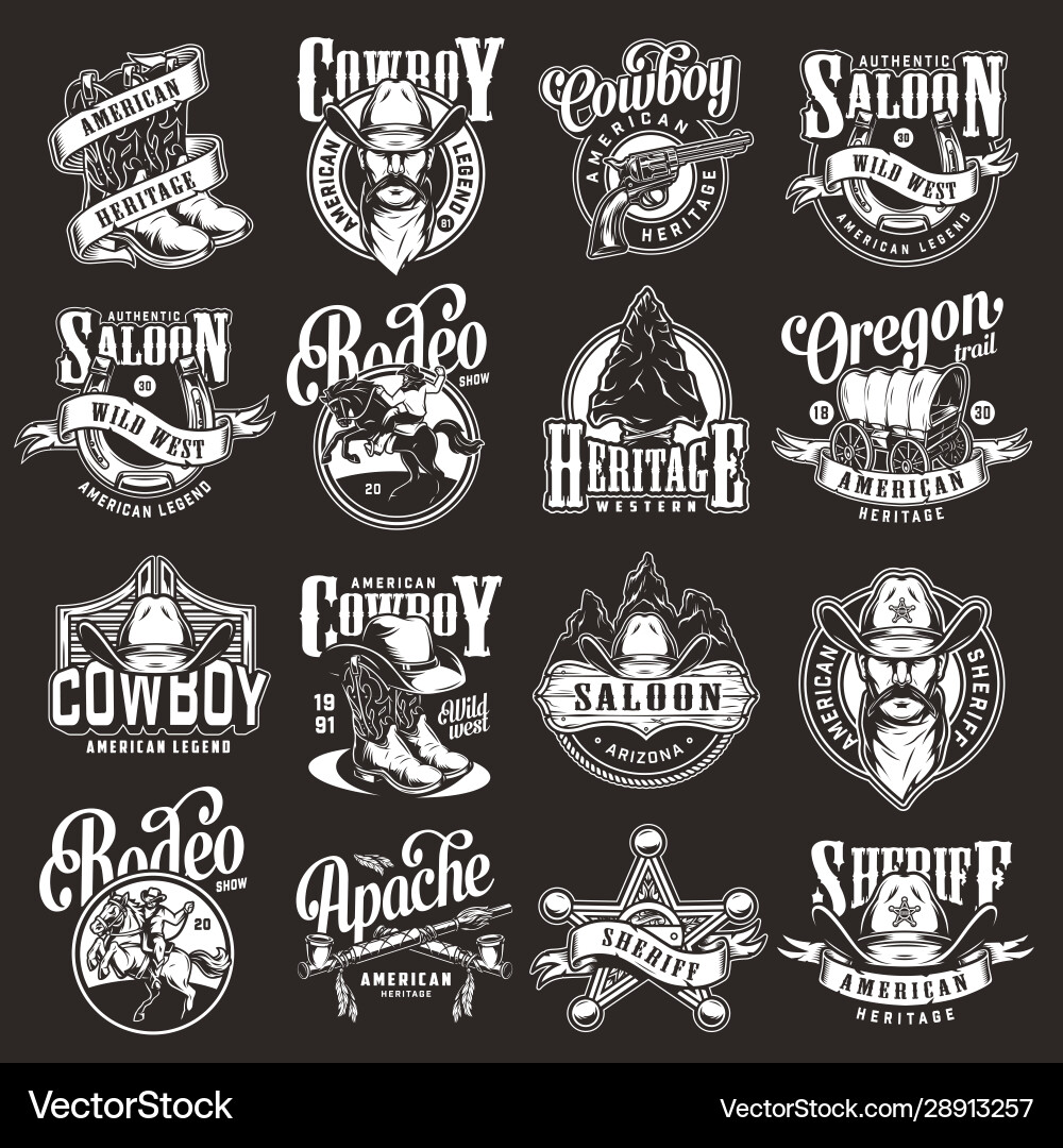 Vintage wild west labels set Royalty Free Vector Image