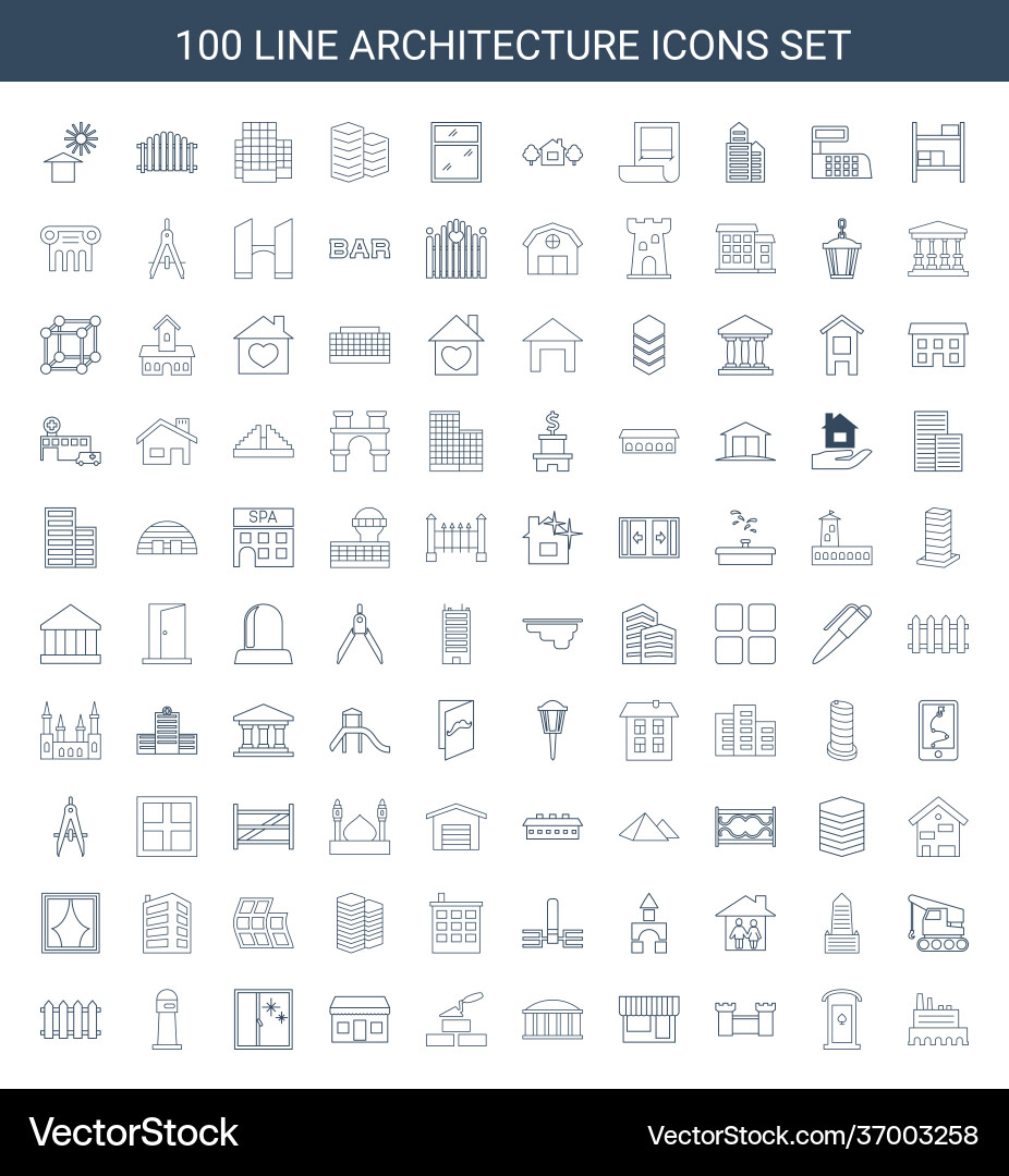100 architecture icons Royalty Free Vector Image