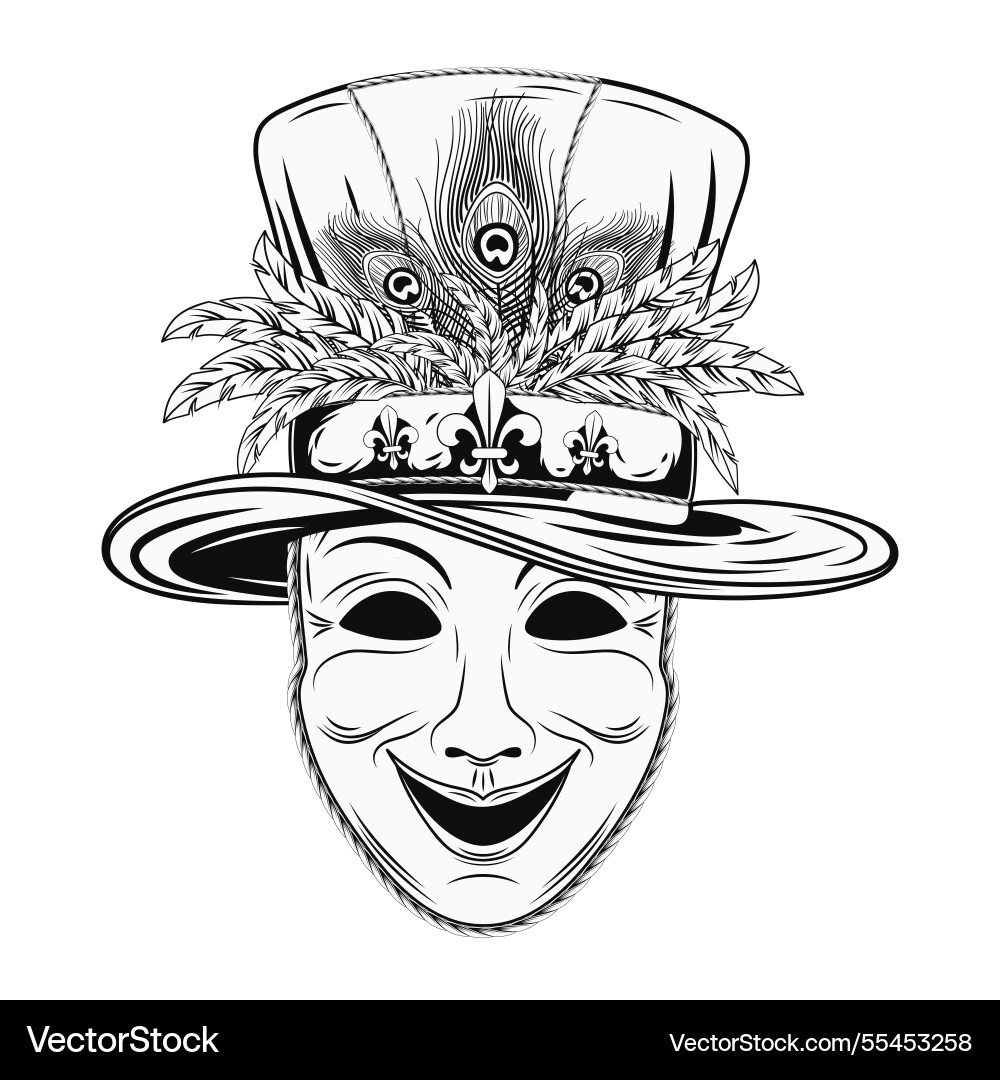 Carnival comedy face mask in cylinder hat Vector Image