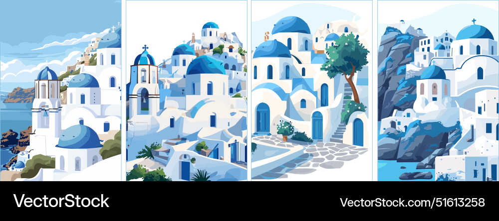 Greece landscape travel destination posters set Vector Image