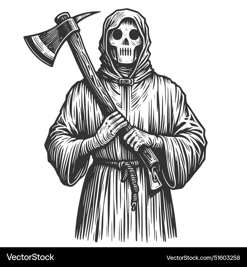 Grim reaper executioner with axe engraving Vector Image