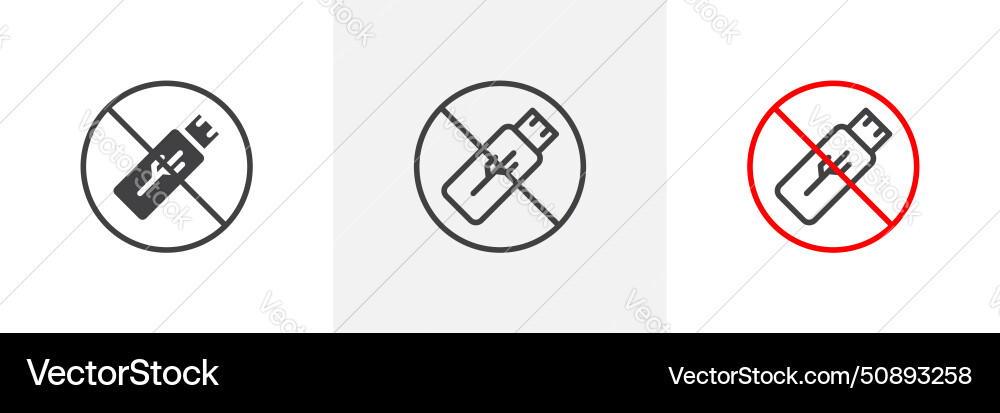 No usb flash drive sign icon set ban on digital Vector Image