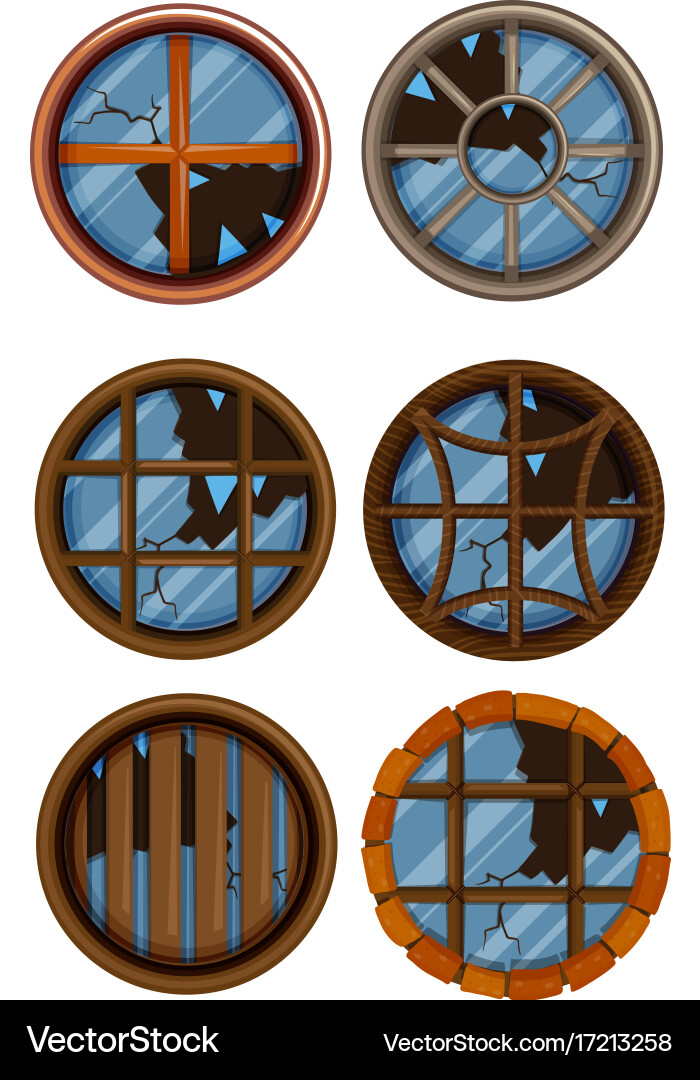 Round windows with broken glass Royalty Free Vector Image