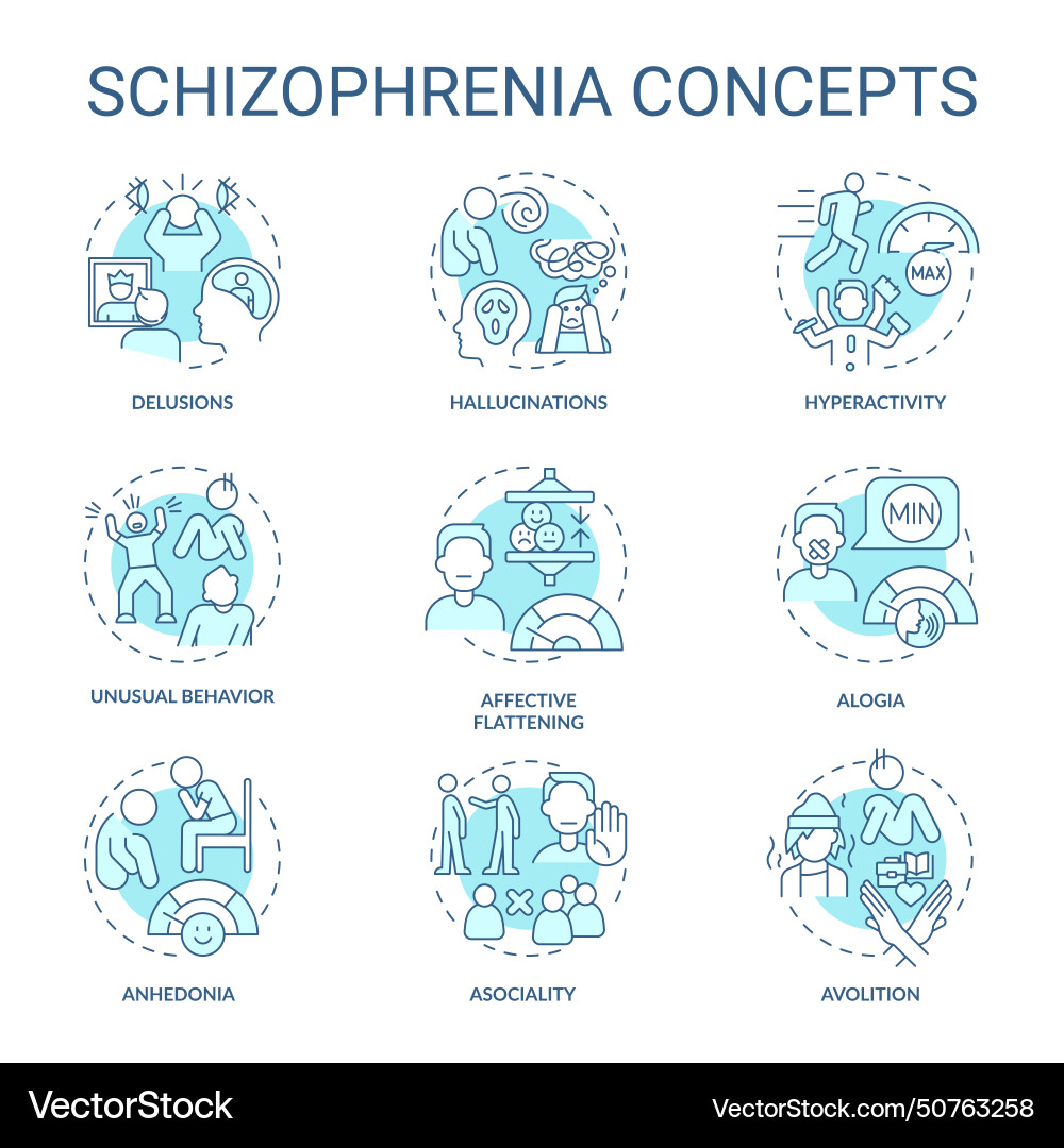 Schizophrenia disorder soft blue concept icons Vector Image