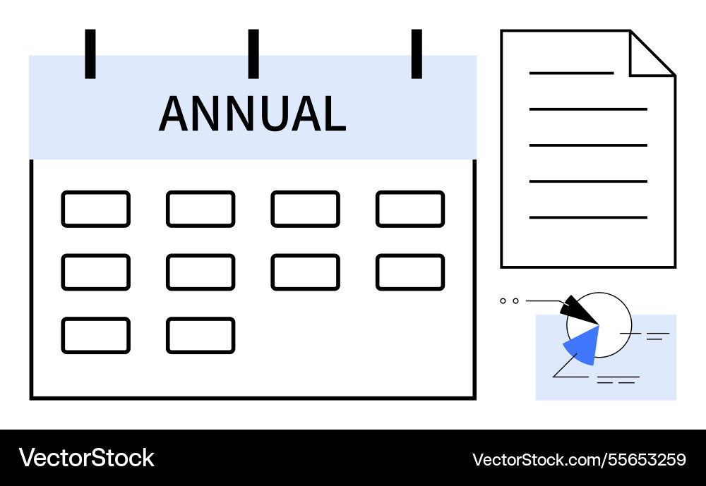 Annual calendar with document and analytical chart