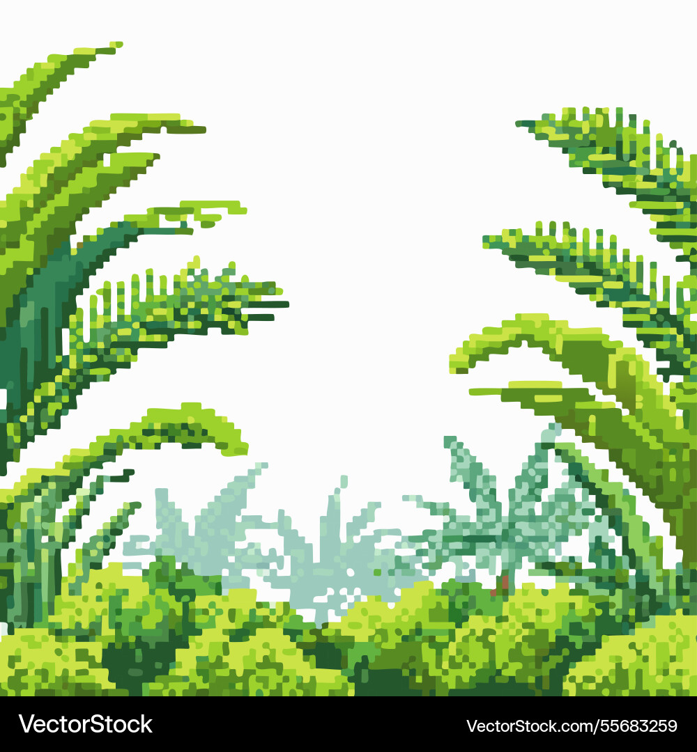 Background with pixel-art style jungle Royalty Free Vector