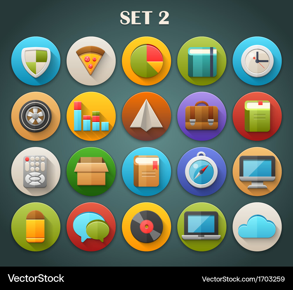 Bright Rounded Icons with Shadow Royalty Free Vector Image