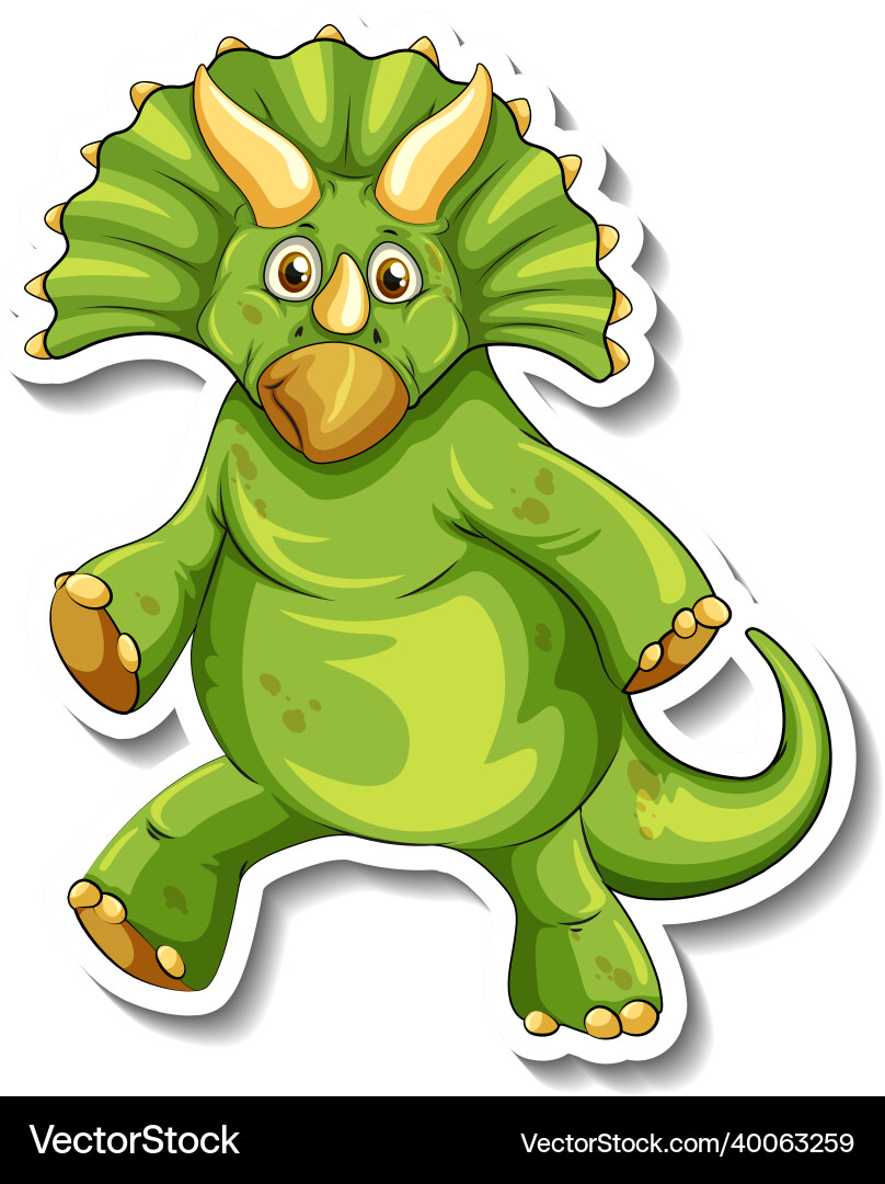 Triceratops dinosaur cartoon character sticker Vector Image
